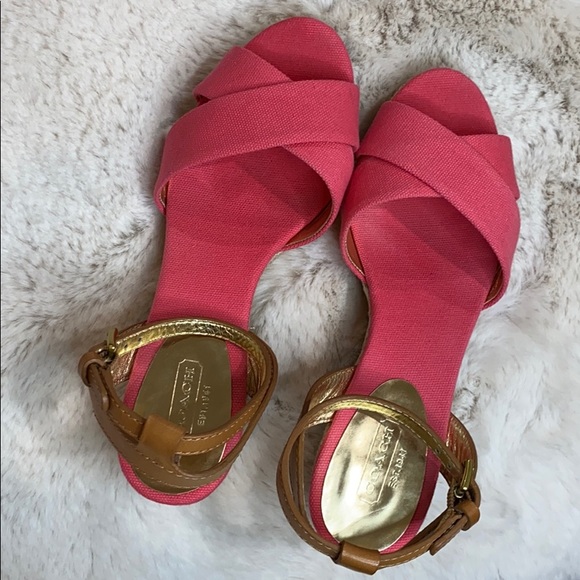 Coach | Shoes | Coach Henley Canvasveg Leather Pink Wedge Sandals ...